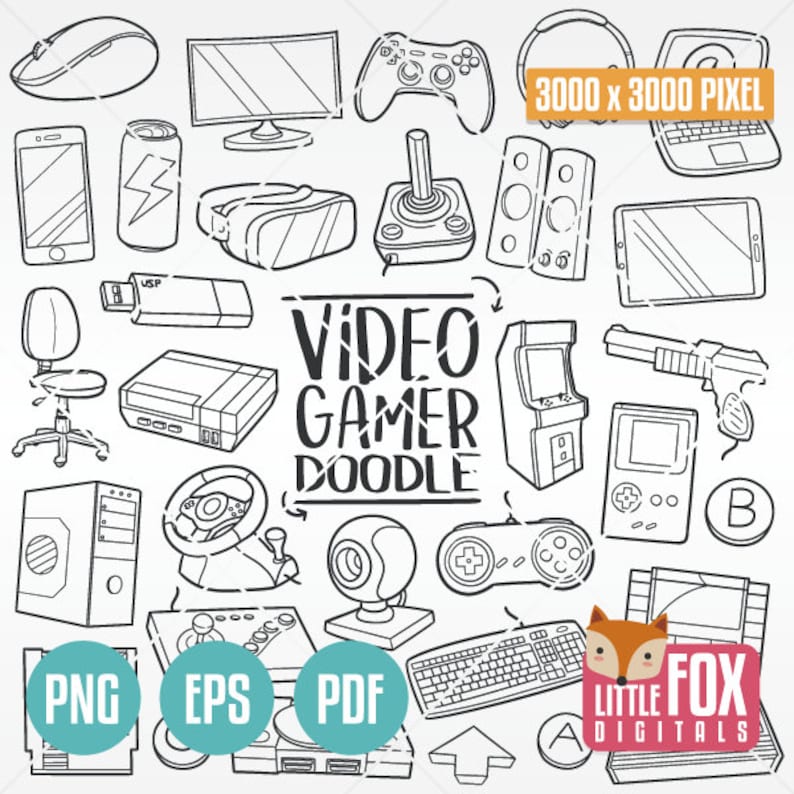 GAMER Doodle Vector Icons. Computer Game Doodle Icons - Etsy