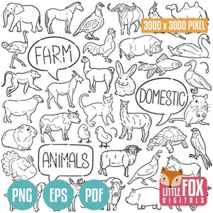 ANIMAL Bundle. Domestic Wild Doodle Icons. Pets Clip Art Doodle ...