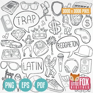 REGGAETON, Doodle Vector Icons. Latin Music Doodle Icons Dancehall ...