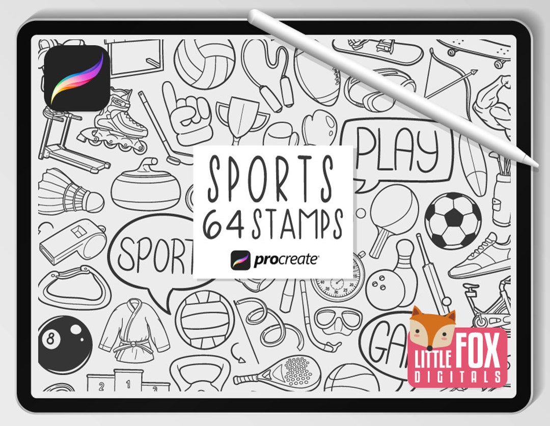 SPORTS STAMPS, Procreate Brushes, Sport Icons, Sport Bundle Doodles ...