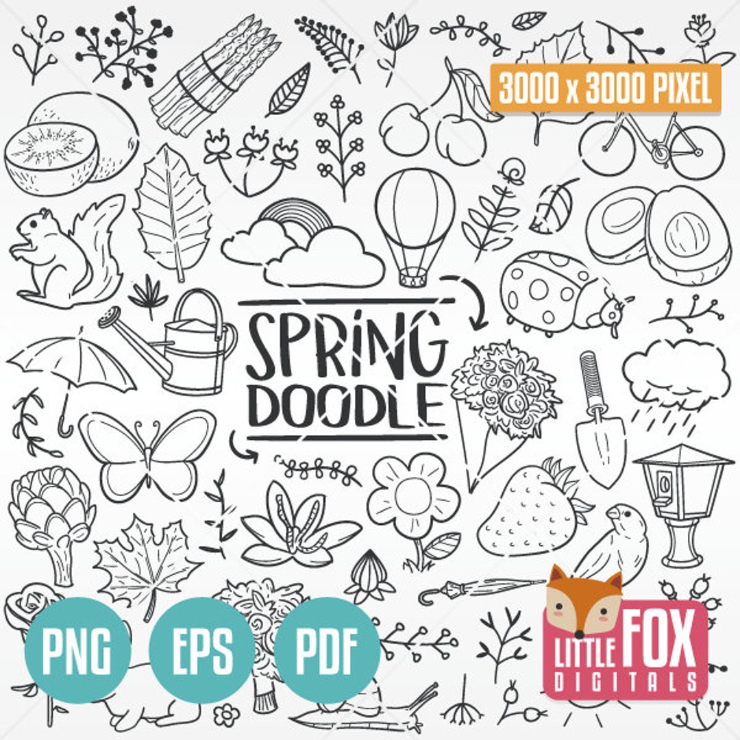 SPRING, Doodle Icon Vectors. Season Plants and Flowers Doodle Icons ...