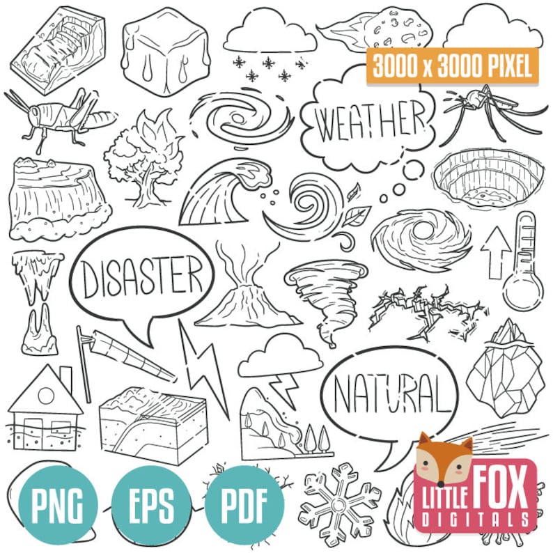NATURAL DISASTERS, Doodle Vector Icons. Earthquake Doodle Icon Clip Art ...