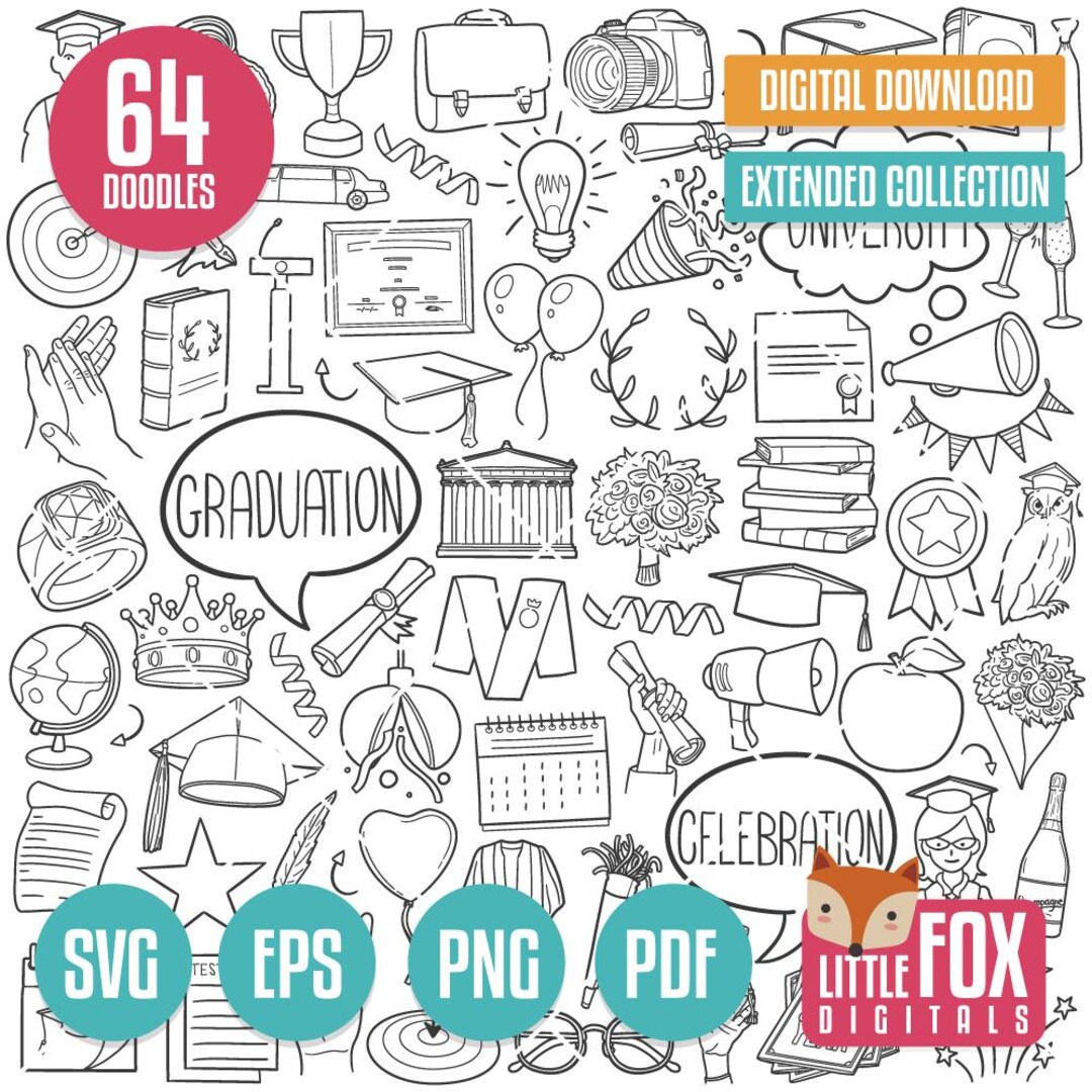 GRADUATION SVG, Graduated Doodle Vector Icons. Doodle Icons Clipart ...