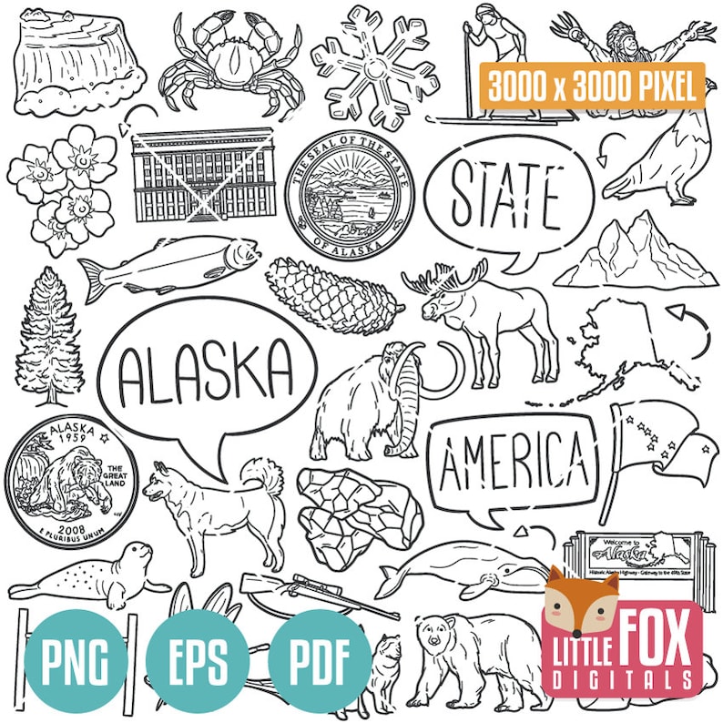 ALASKA State Symbols. American State Clipart. Alaska America - Etsy