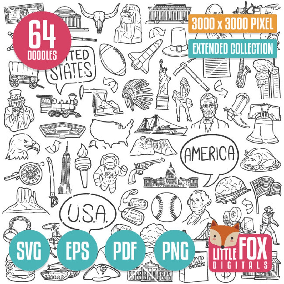 United States History SVG Doodle Vector Icons Clip Art. USA Doodle ...