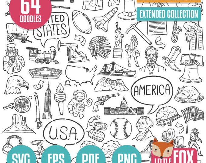United States History SVG Doodle Vector Icons Clip Art. USA - Etsy