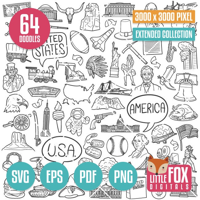 United States History SVG Doodle Vector Icons Clip Art. USA - Etsy