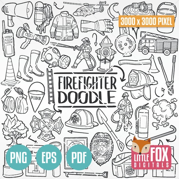 FIREFIGHTER Heroe Tools. Fireman Doodle Icons Clipart | Etsy