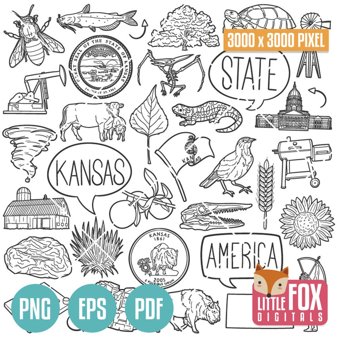 KANSAS State Symbols. American State Clipart. Wichita Overland Park ...