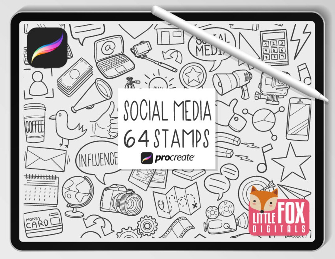 SOCIAL MEDIA STAMPS, Procreate Brushes, Technology Icons, Computer ...