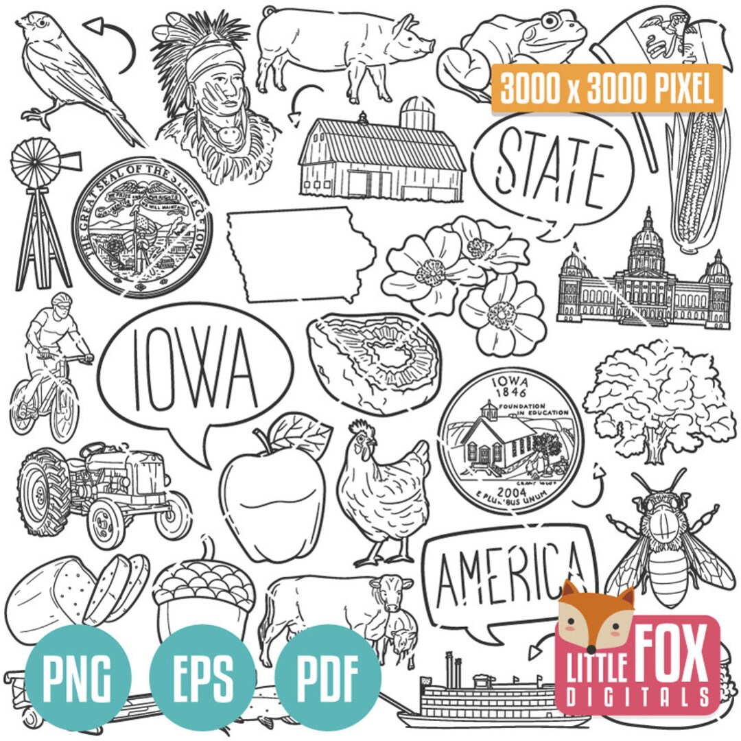 IOWA State Symbols. American State Clipart. Des Moines Cedar Rapids ...