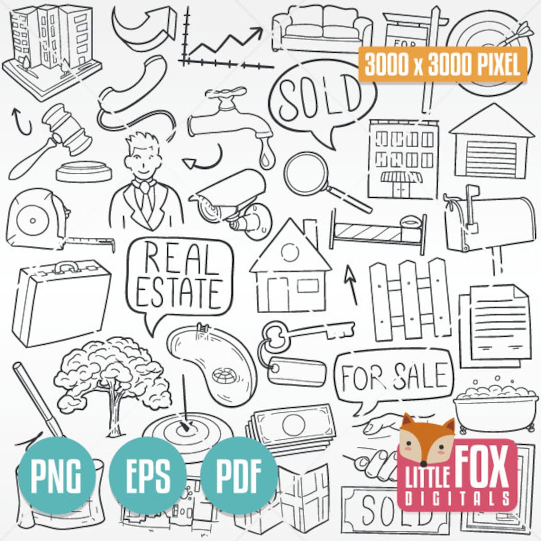 REAL ESTATE ICONS Clipart Agent Home Clipart. Business Symbols Doodle ...