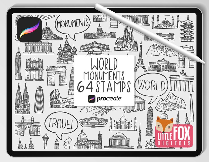 WORLD MONUMENTS STAMPS Procreate Brushes Famous Buildings - Etsy