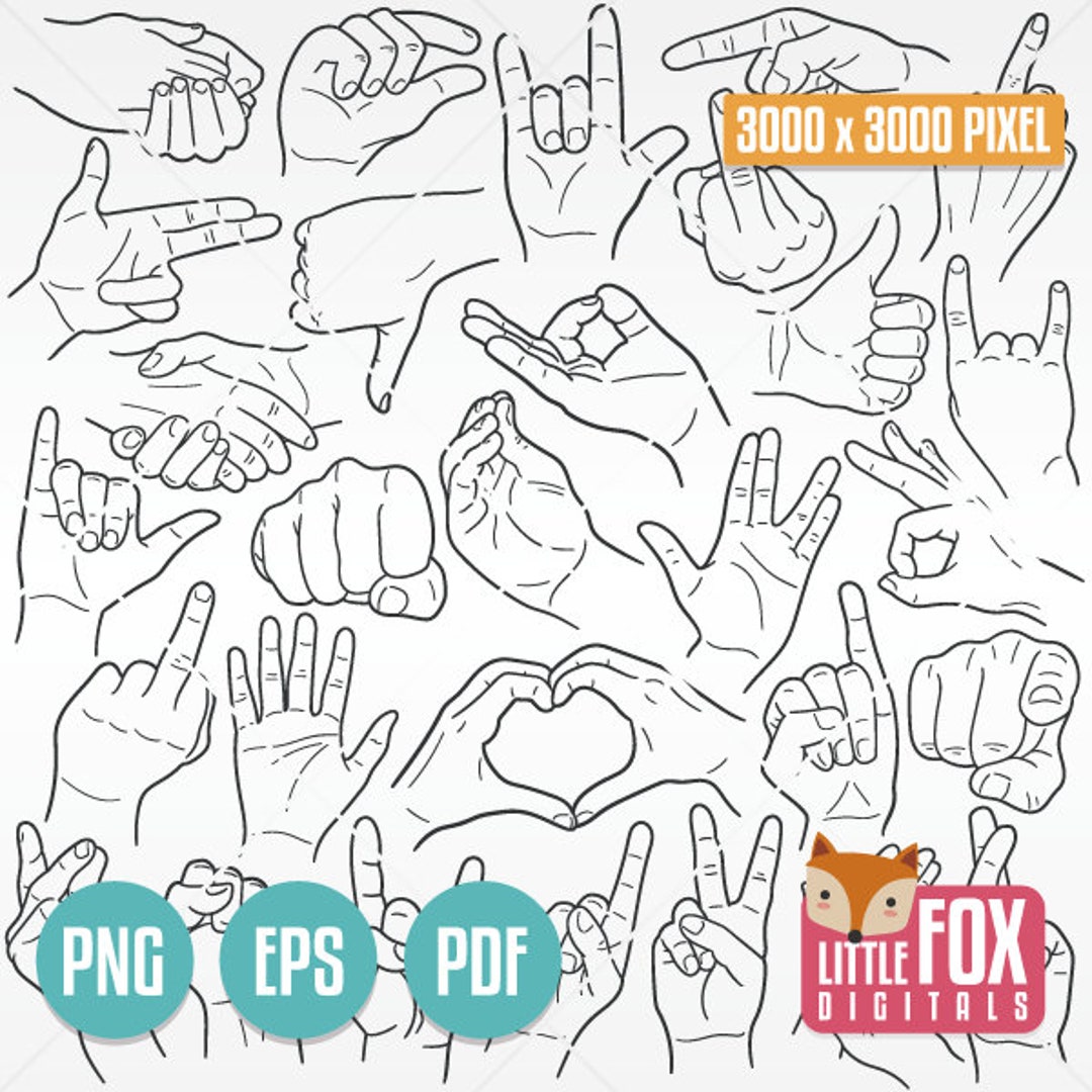 HAND GESTURES, Doodle Icons Vector. Hands Pose Doodle Symbols. Body Set ...