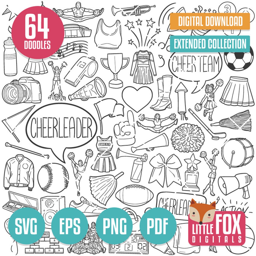 CHEERLEADER, SVG Doodle Vector Icons. Cheerleading Doodle Icons Clipart ...