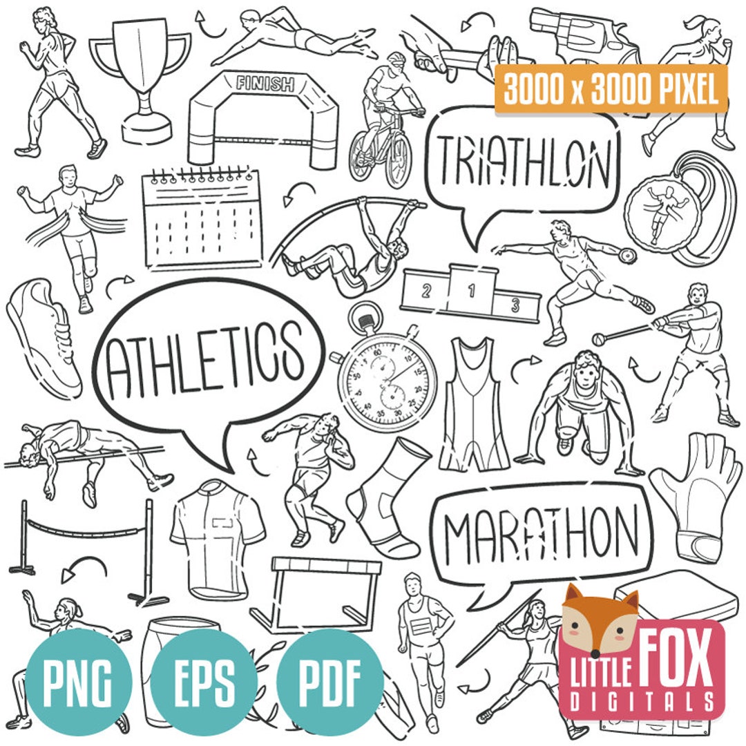 ATHLETICS Icon Doodle. Sport Activity Clipart. Marathon Hand Drawn ...