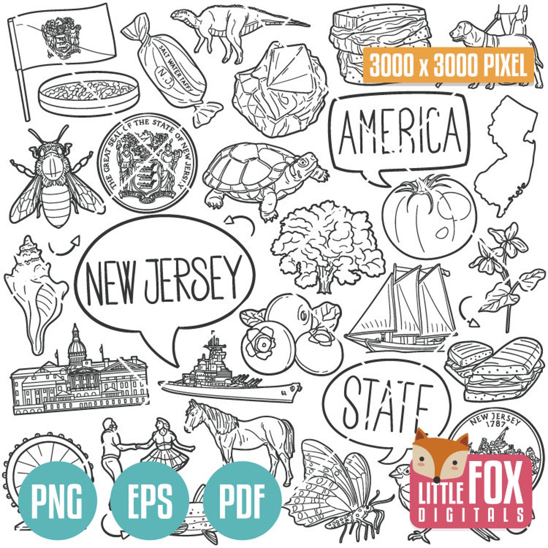 NEW JERSEY State Symbols. American State Clipart. Newark Jersey City ...