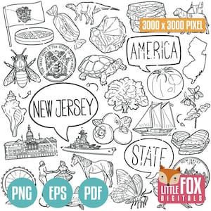 NEW JERSEY State Symbols. American State Clipart. Newark Jersey City ...