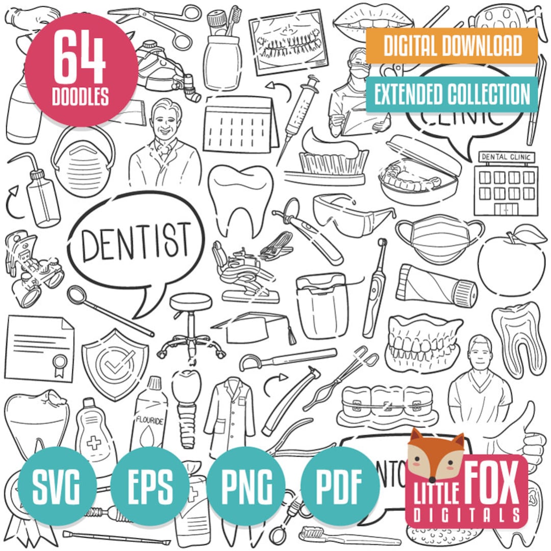 DENTIST Svg Doodle Vector Icons. Dental Illustration Clipart, Teeth ...
