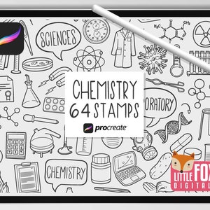 CHEMISTRY STAMPS, Procreate Brushes, Laboratory Icons, Bundle Lab ...