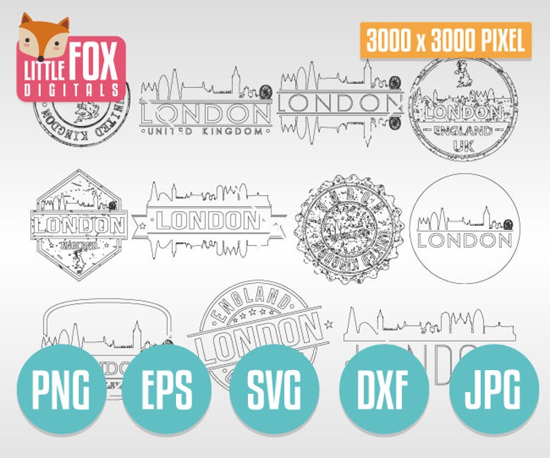 SVG LONDON ENGLAND Stamps Bundle. Svg Cut File Skyline London | Etsy