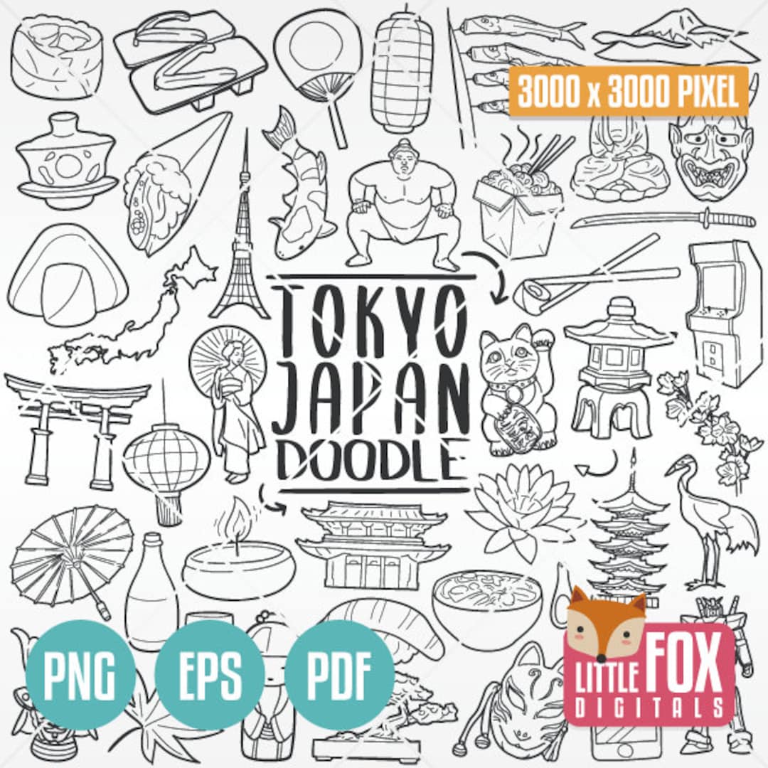 TOKYO Japan, Asia Vector Doodle Icons.eps Clipart Scrapbook Set ...