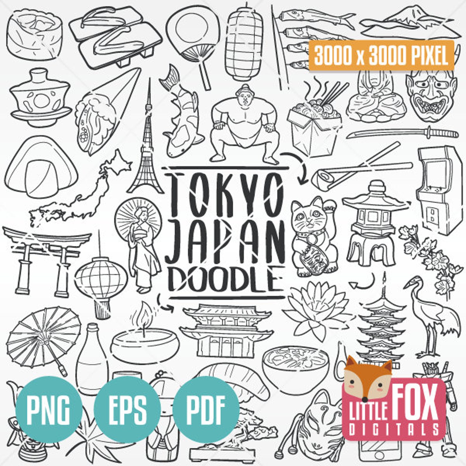 TOKYO Japan Asia Vector Doodle Icons.eps Clipart Scrapbook - Etsy