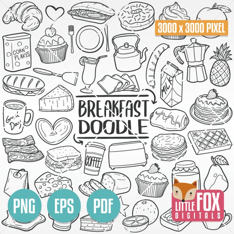 Breakfast Food Doodle Vector Icons, Cooking Clipart (PNG, EPS, PDF) - Etsy