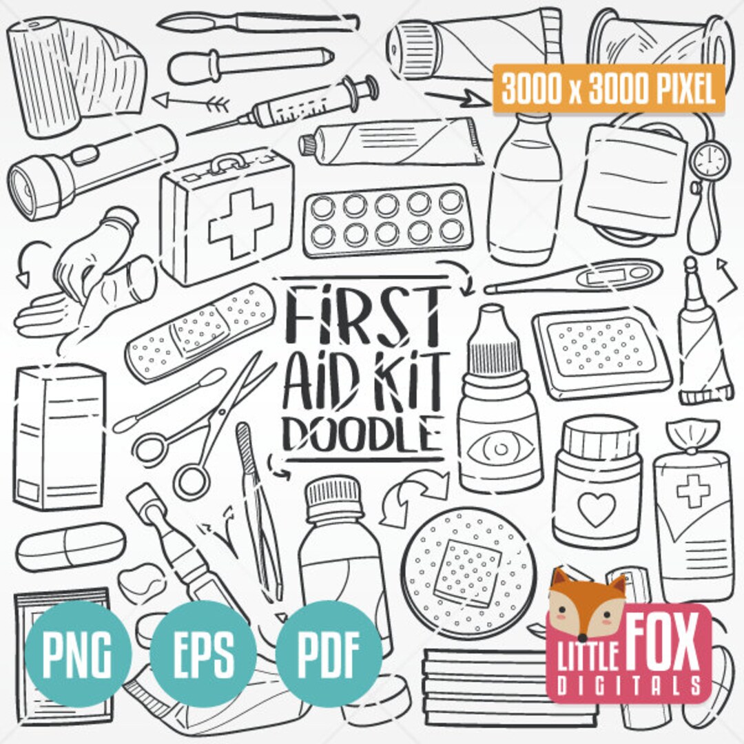 FIRST AID KIT Doodle Icons, Home House Tools Medical Doodle Icons ...