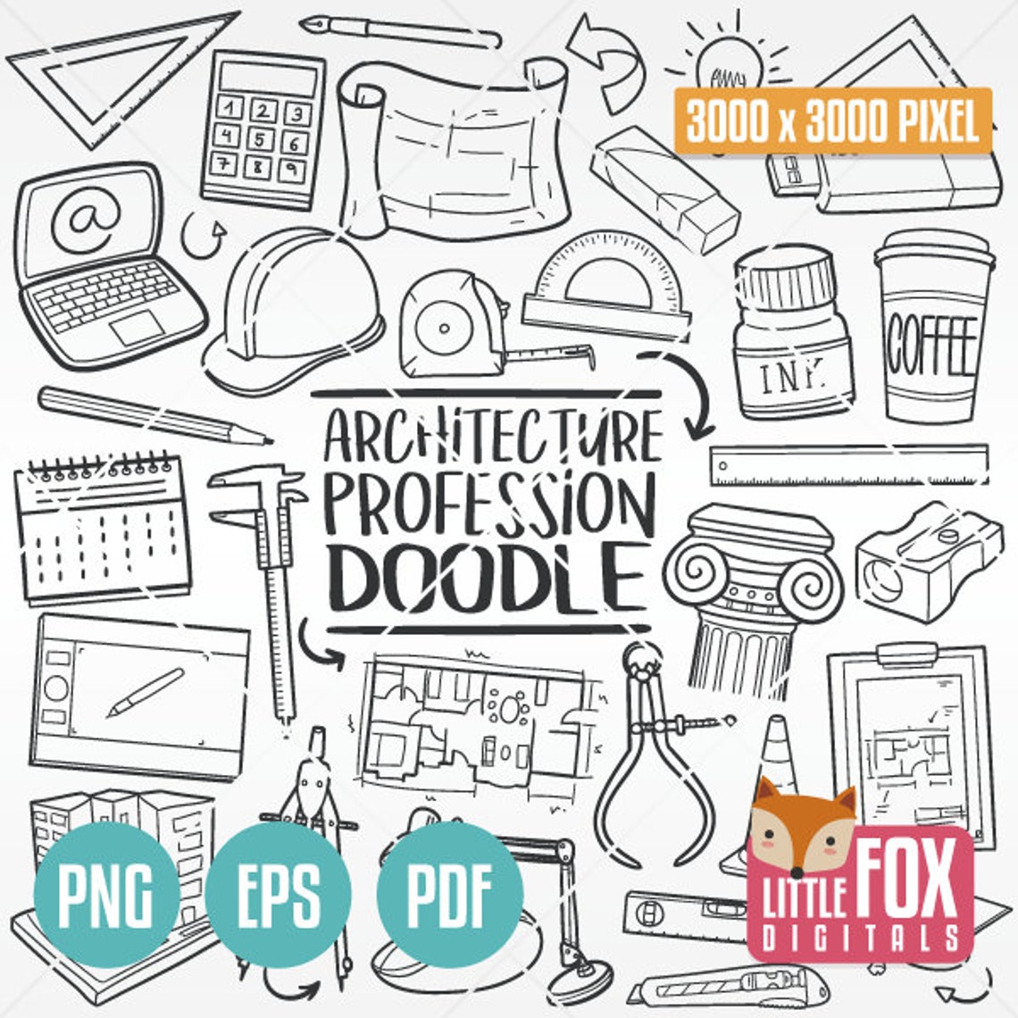 ARCHITECTURE, Doodle Icons. Construction Concept Art Cartoon Doodle ...