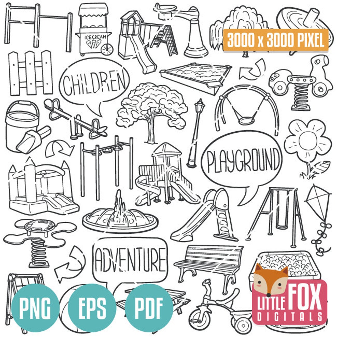 PLAYGROUND, Doodle Vector Icons. Children Park Traditional Doodle Icons ...