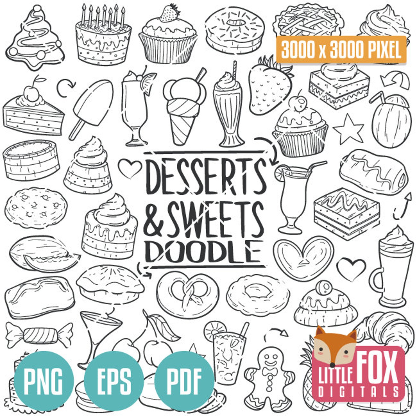 DESSERTS and SWEETS Doodle Vector Icons. Sugar Confectionery - Etsy