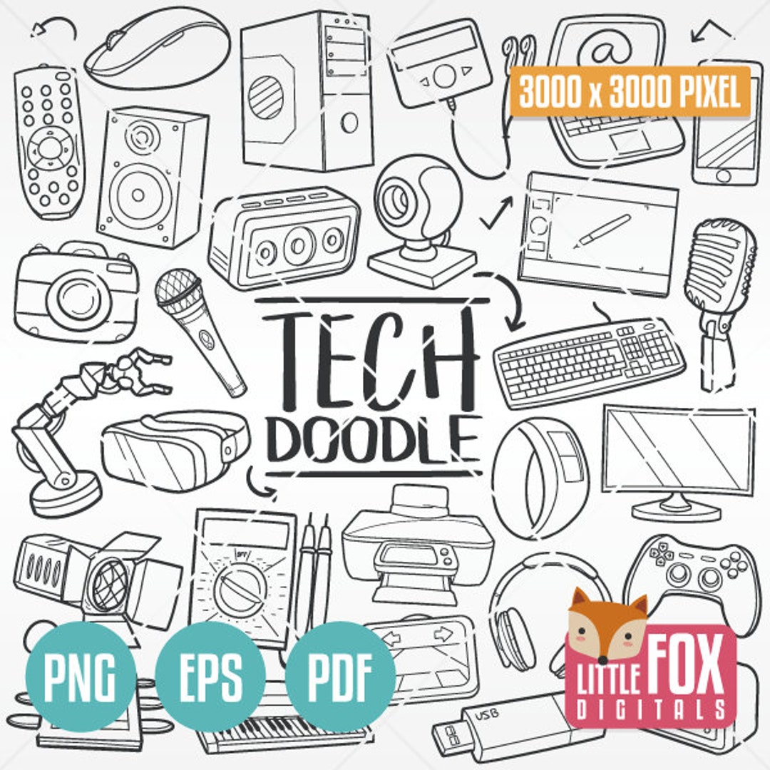 TECHNOLOGY, Doodle Icon Vector. Tech Machine Computer Industry Art ...