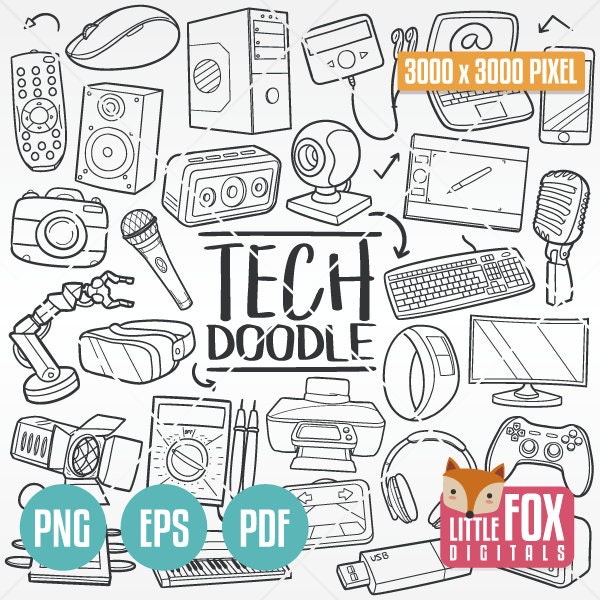 TECHNOLOGY Doodle Icon Vector. Tech Machine Computer Industry - Etsy