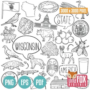 Wisconsin State Symbols. American State Clipart. WI Milwaukee ...