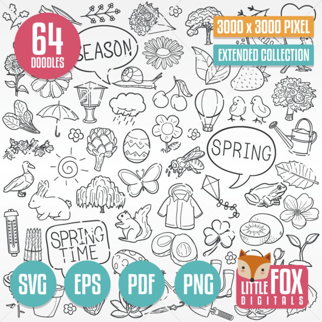 SPRING SVG, Doodle Icon Vectors. Season Plants and Flowers Doodle Icons ...