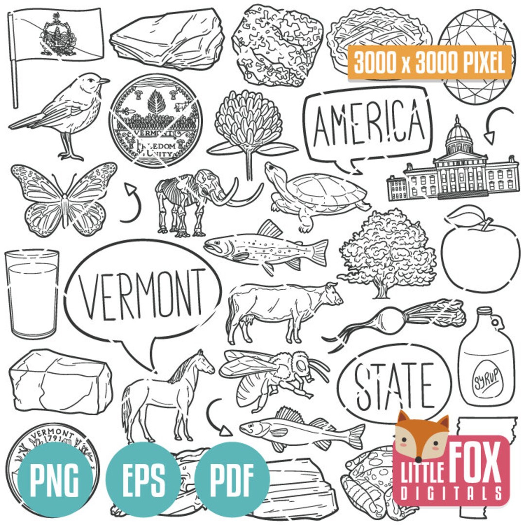 VERMONT State Symbols. American State Clipart. VT Burlington Essex ...