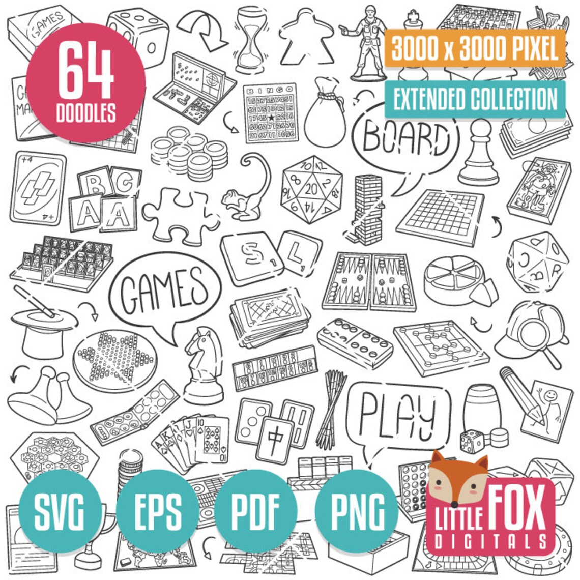 BOARD GAME SVG Clipart Doodle Icons. Family Play Vector - Etsy