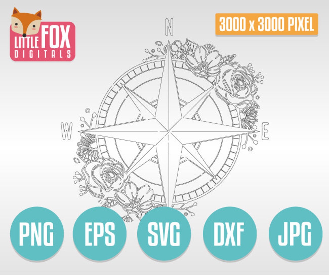 FLORAL Compass Star SVG. Compass Rose Star Wind. Compass | Etsy