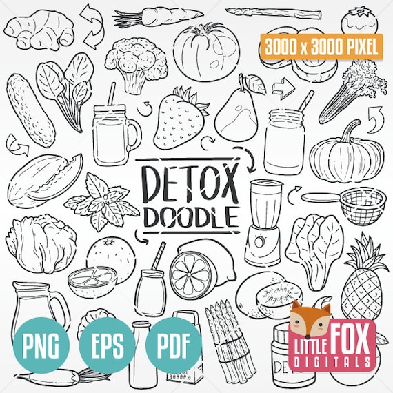 DETOX Nutrition Healthy Doodle. Food Fruits Mix Icons Clipart - Etsy