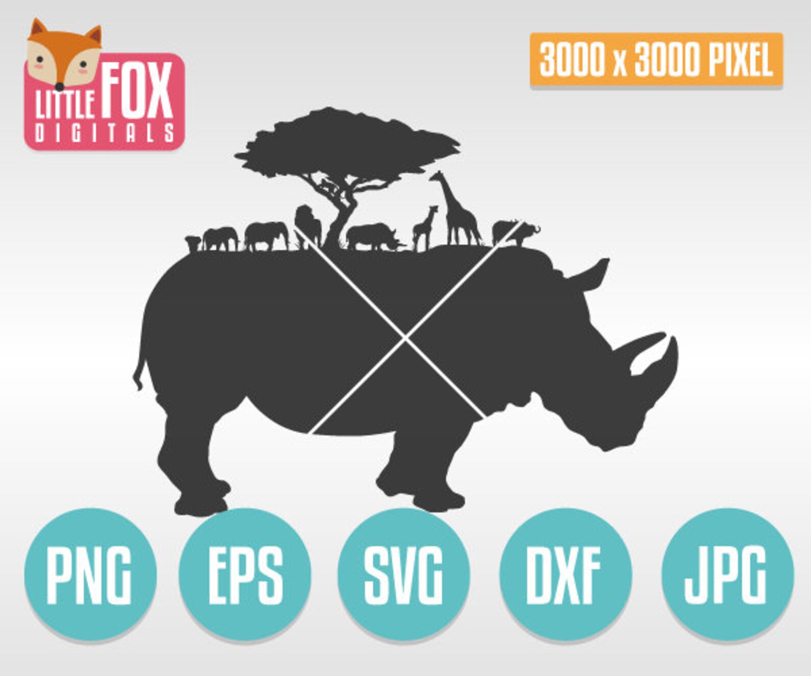 SVG RHINO Safari Africa Animal. Cuttable Design Svg. | Etsy