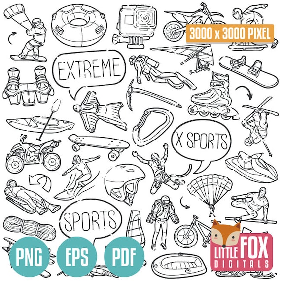 EXTREME SPORTS Vector Doodle Icons. X Sports Clipart. | Etsy
