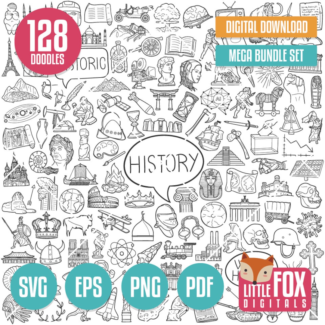 MEGA BUNDLE HISTORY Svg Doodle Vector Icons. Illustration Clipart ...