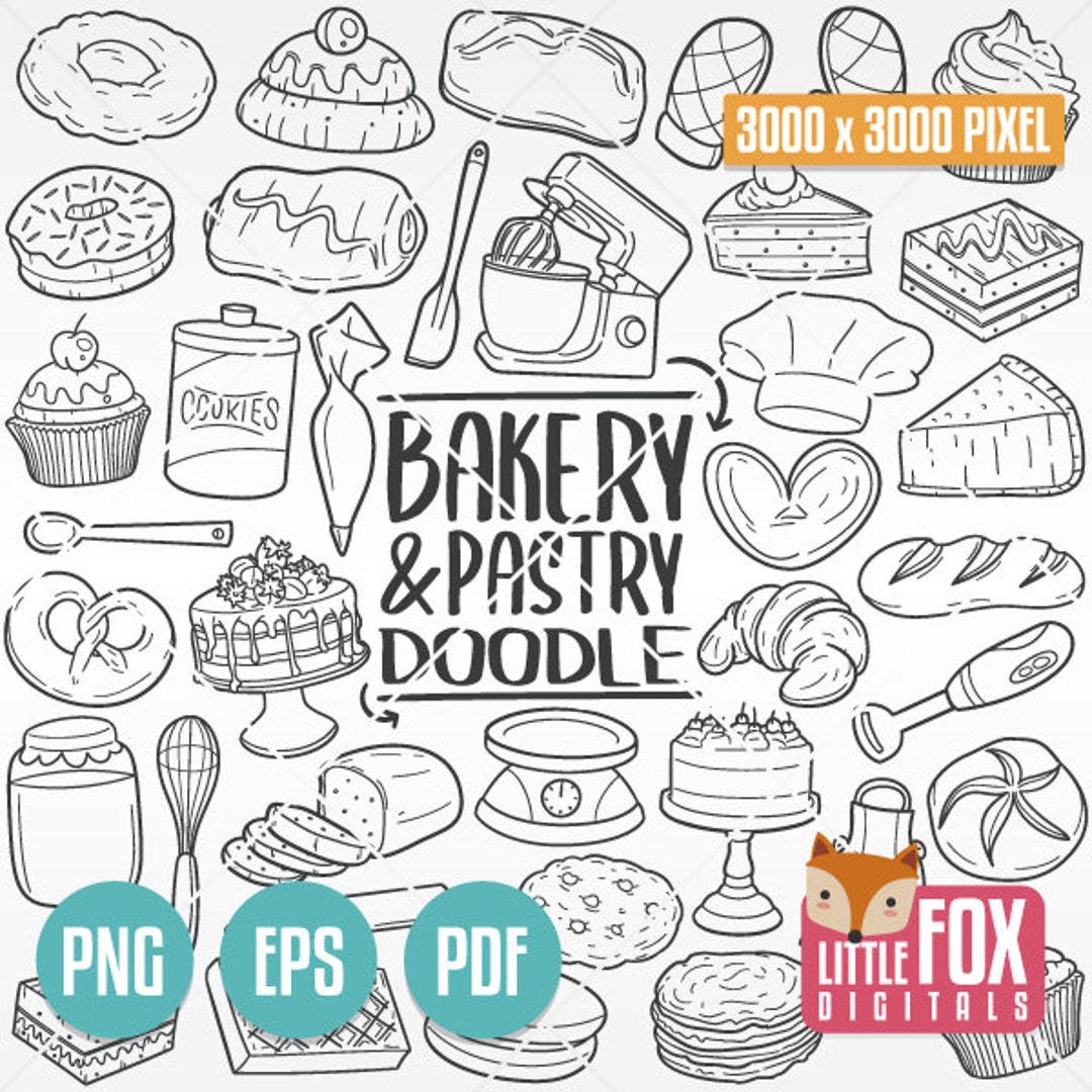 BAKERY, Doodle Vector Icons. Pastry Cake Shop Doodle Icons Clipart ...