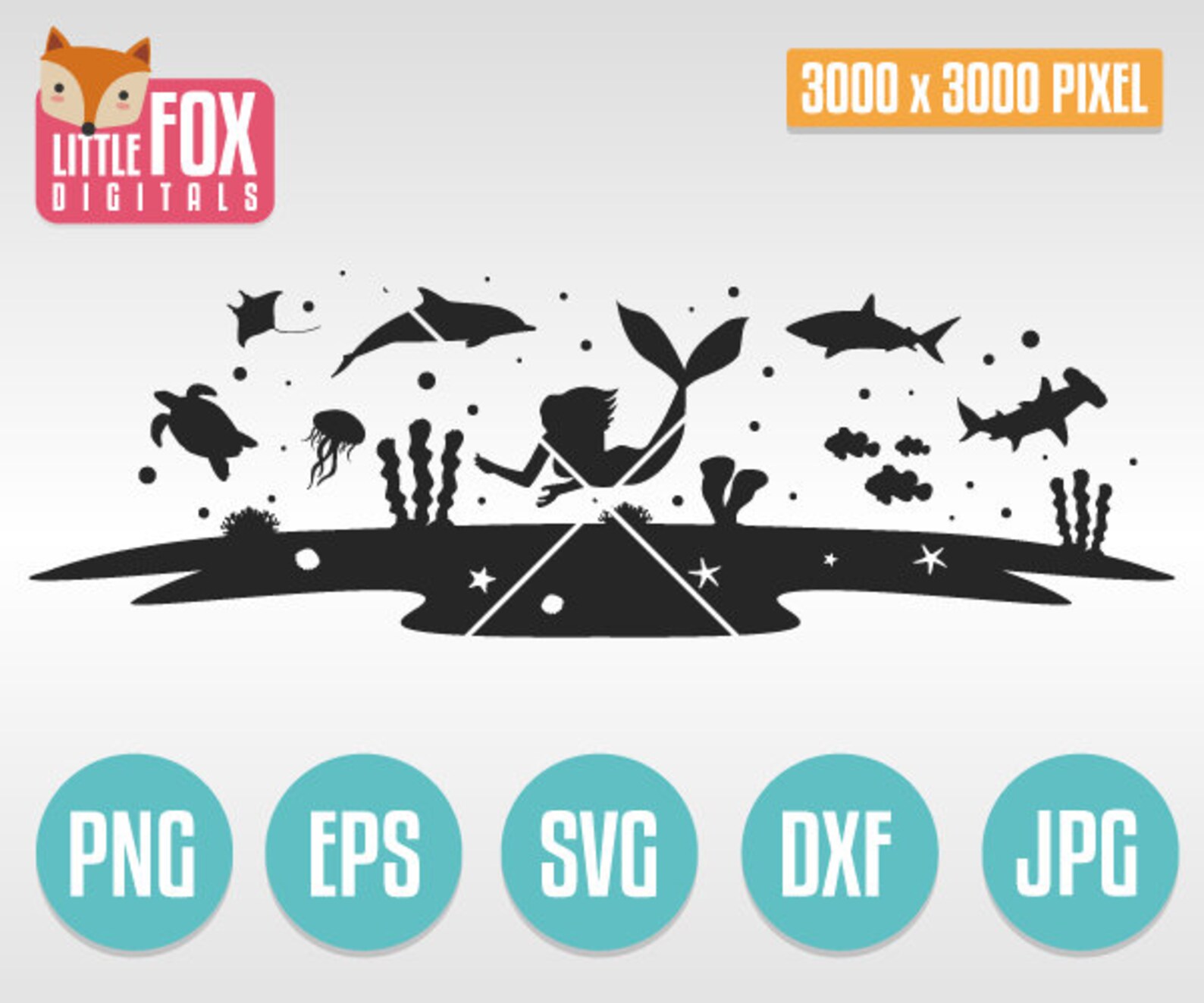 SVG SEA Scene. Cuttable Design Svg. Sea Animals Silhouette | Etsy