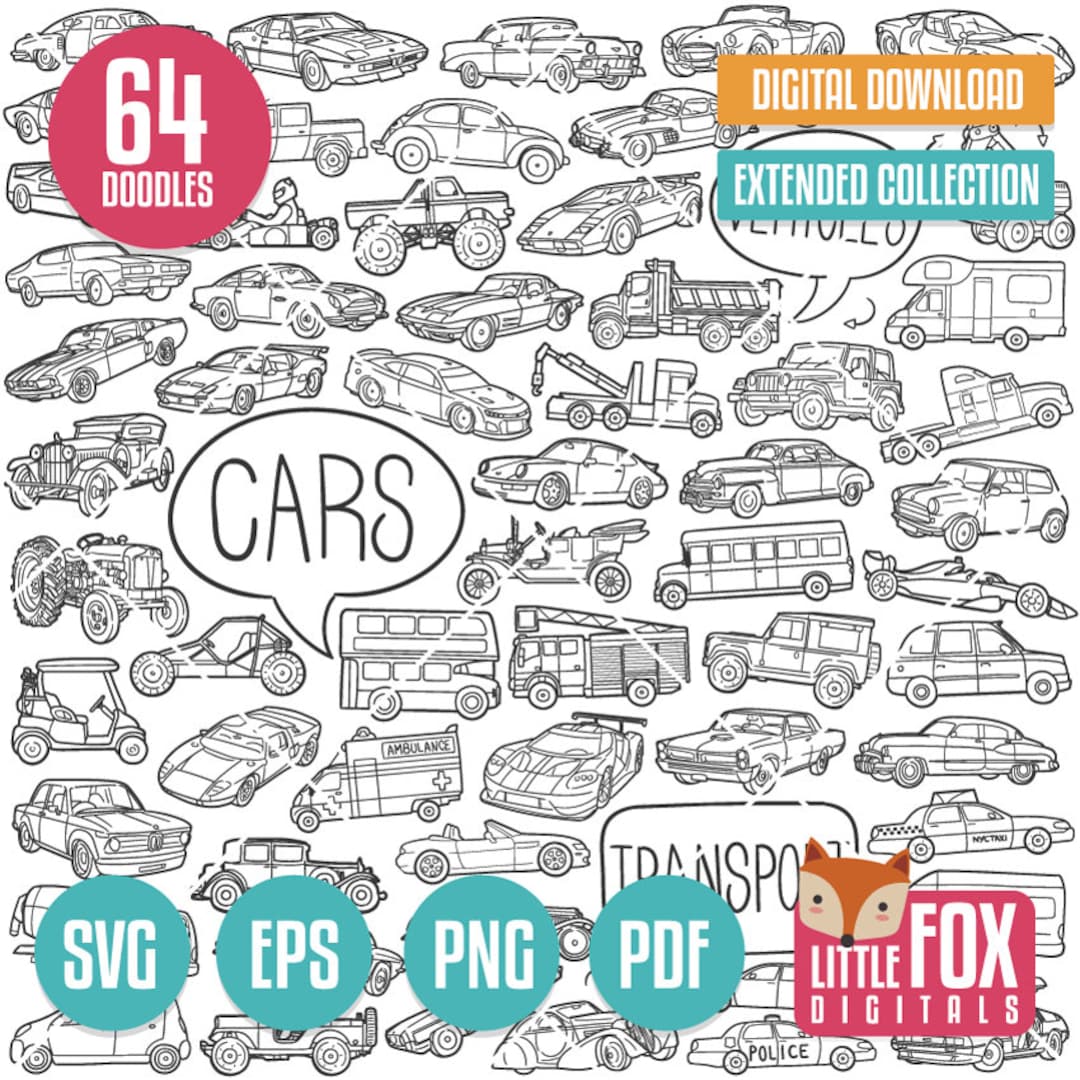 CARS SVG. Transportation Clipart Symbol. Vehicle Doodle Icons ...