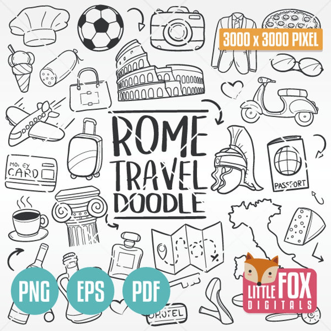 Rome Travel Doodle Icons, Italian Clipart Set (PNG, EPS, PDF) - Etsy