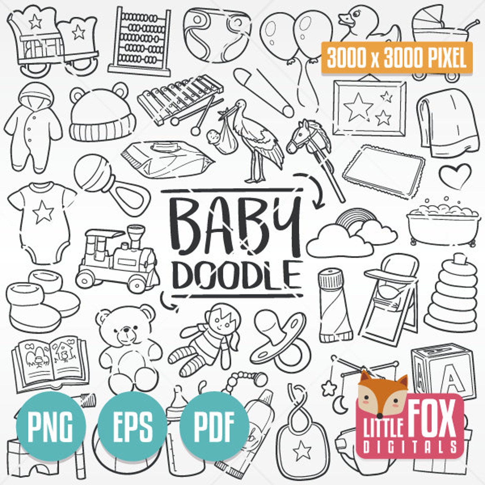 NEW BABY, Doodle Vector Icons. New Born Newborn Nursery Art Cartoon ...
