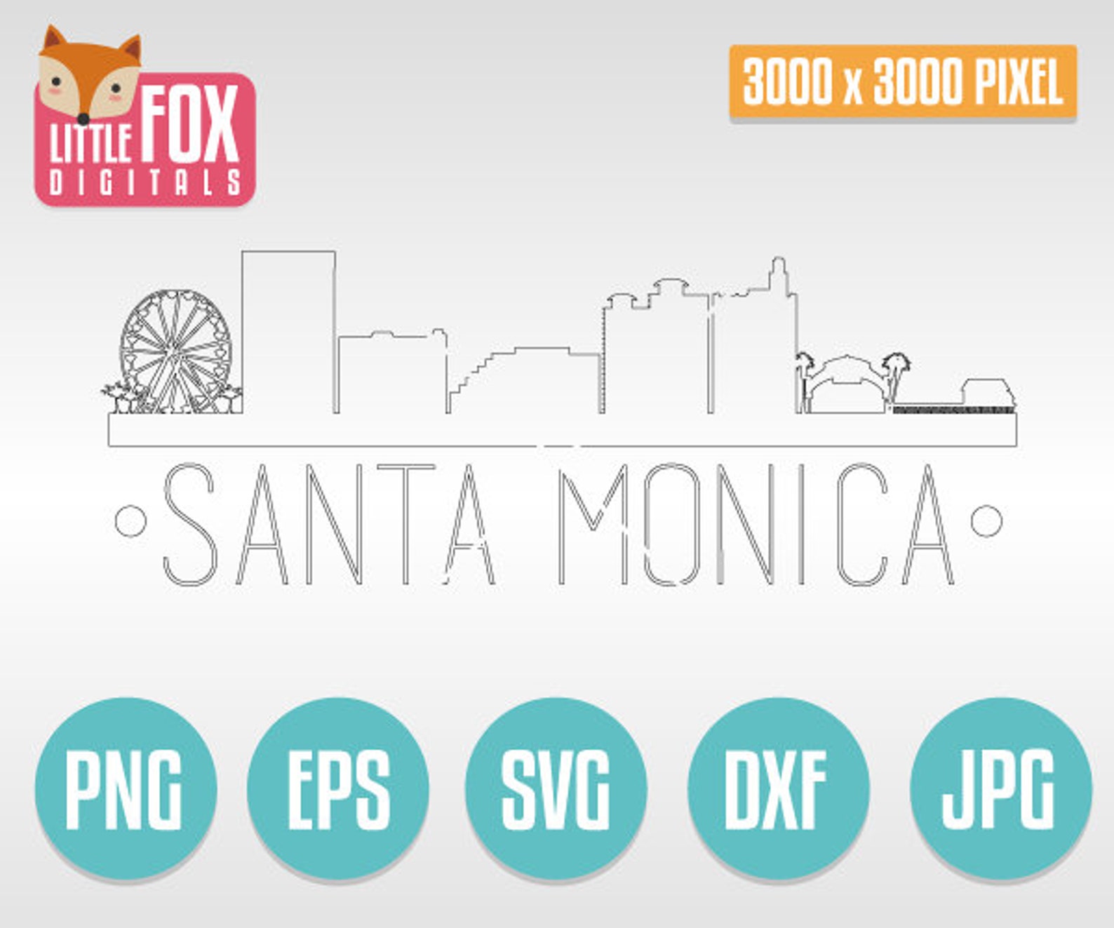 SVG VECTOR Santa MONICA California. Cut File Skyline City. | Etsy
