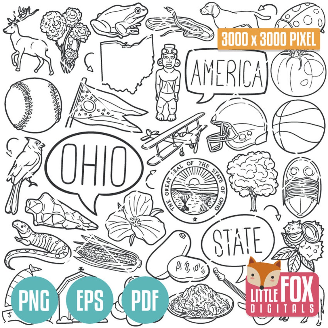Ohio State Symbols. American State Clipart. Ohio Cincinnati Icons ...